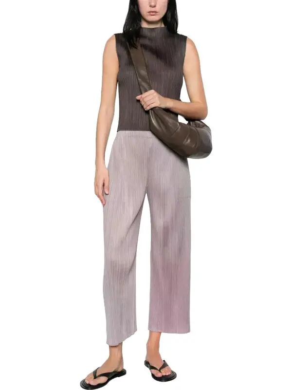 Issey Miyake Sleeveless High Neck Pleated Top - Grey