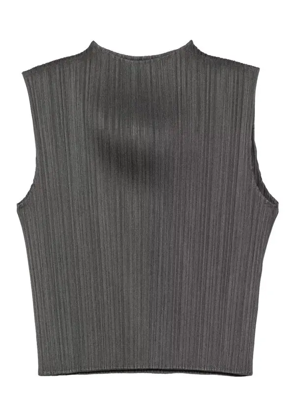 Issey Miyake Sleeveless High Neck Pleated Top - Grey