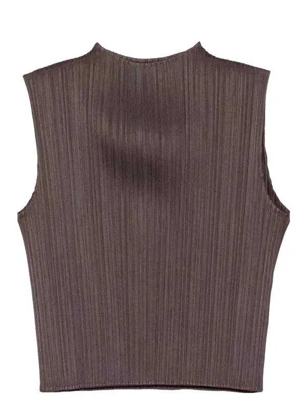 Issey Miyake Sleeveless High Neck Pleated Top - Grey