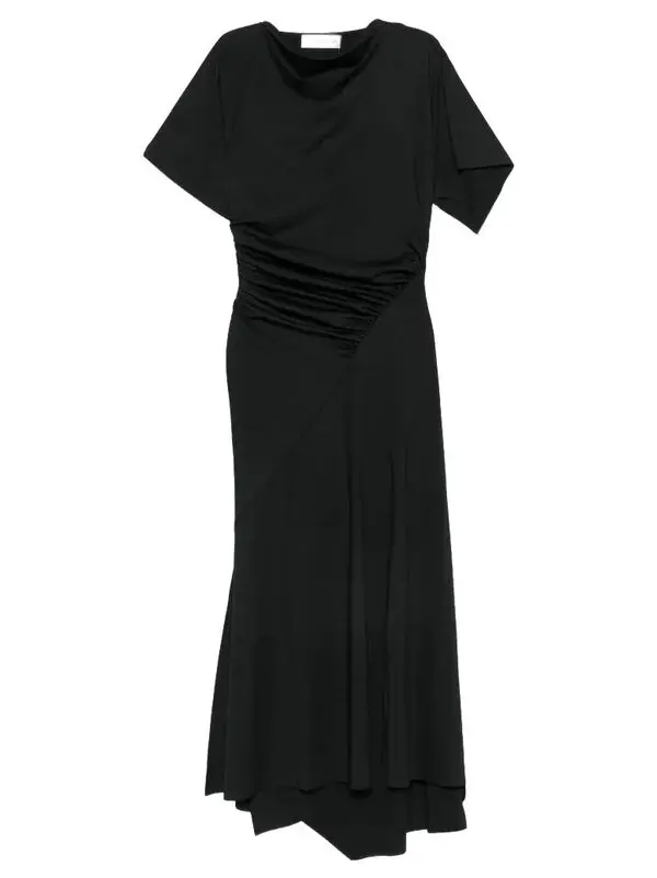 Victoria Beckham Gathered Asymmetric Hem Dress - Black