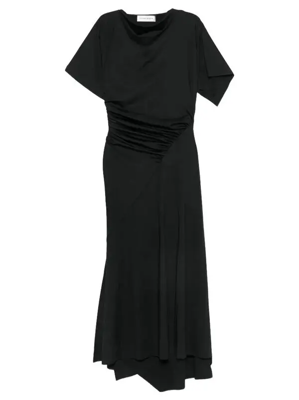 Victoria Beckham Gathered Asymmetric Hem Dress - Black