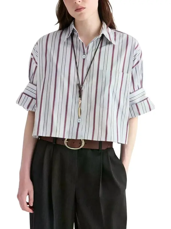 TWP Striped Cropped Shirt - Grey