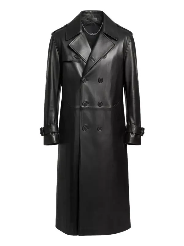John Richmond Double-breasted Belted Leather Coat - Black