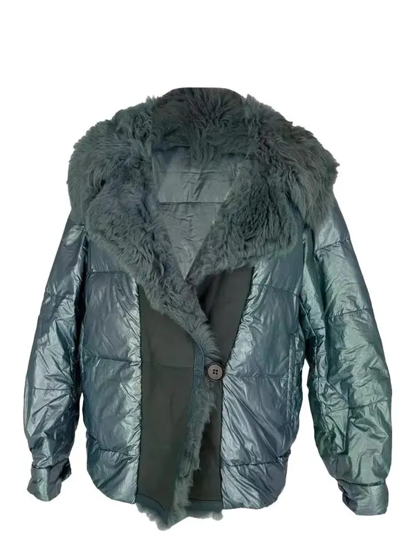 Prada Down Jacket With Faux Fur Hood - Blue