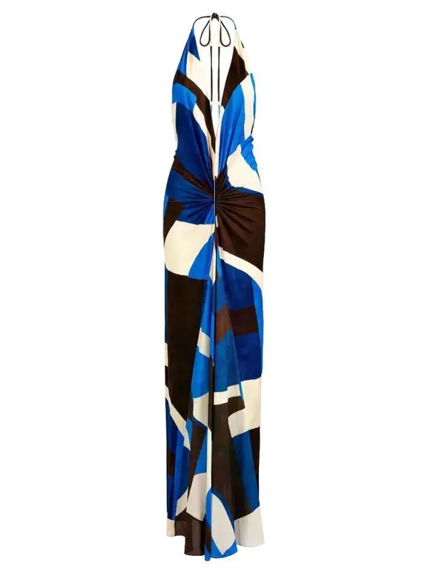 Silvia Tcherassi Geometric Print Halterneck Maxi Dress - Blue