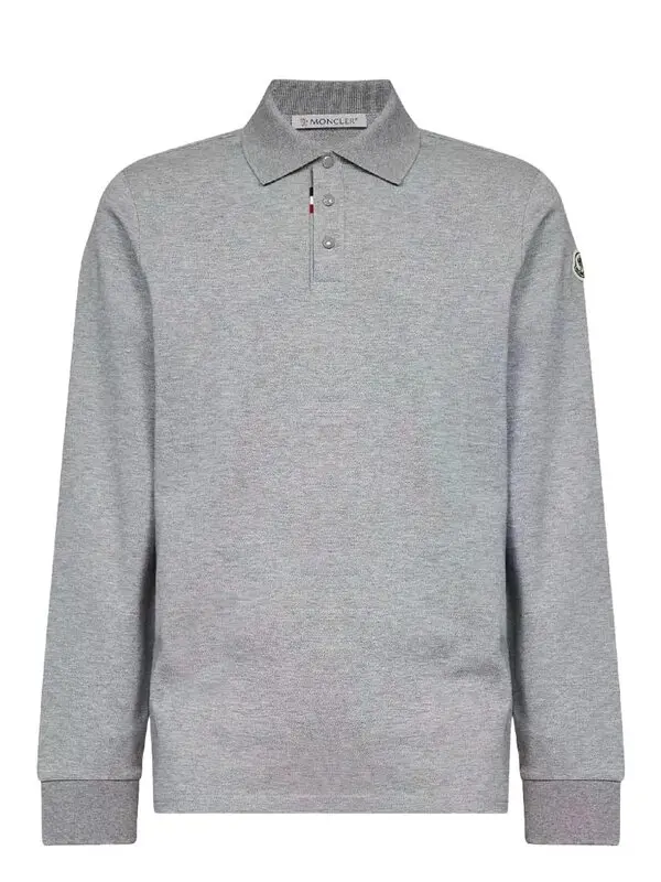 Moncler Logo-patch Long-sleeve Polo Shirt - Grey