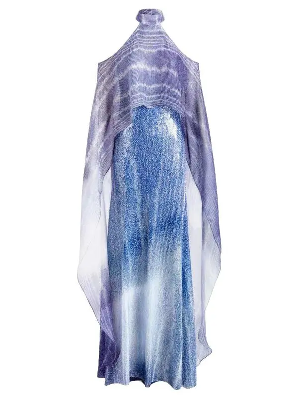 Silvia Tcherassi Sequined Maxi Dress With Cape Effect - Blue