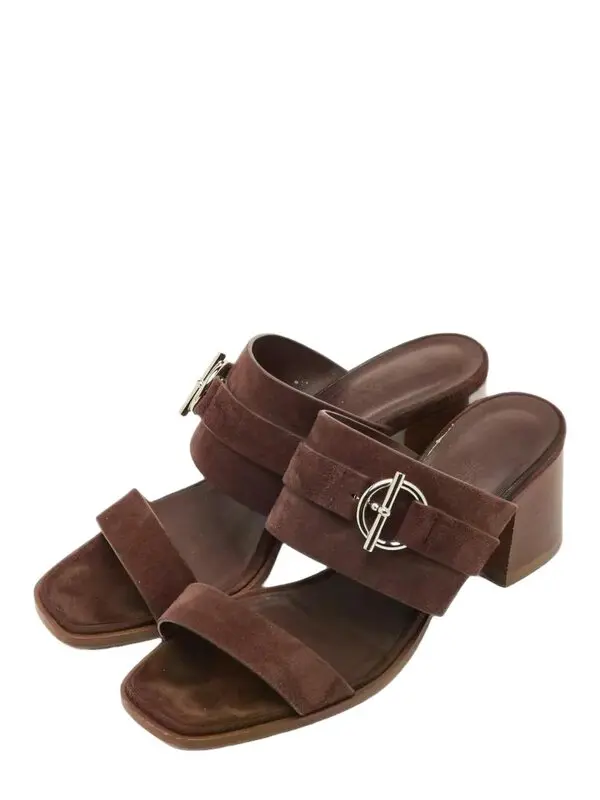 Hermès Suede Block Heel Sandals - Brown
