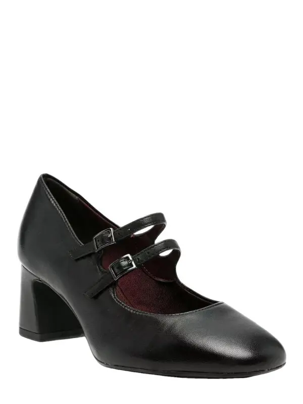 TAMARIS Double Strap Leather Mary Jane Pumps - Black