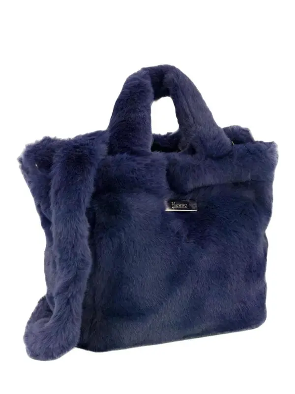 Herno Faux-fur Tote Bag With Logo Plaque - Blue