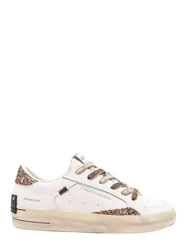 CRIME LONDON Sk8 Deluxe Glitter-detail Leather Sneakers - White