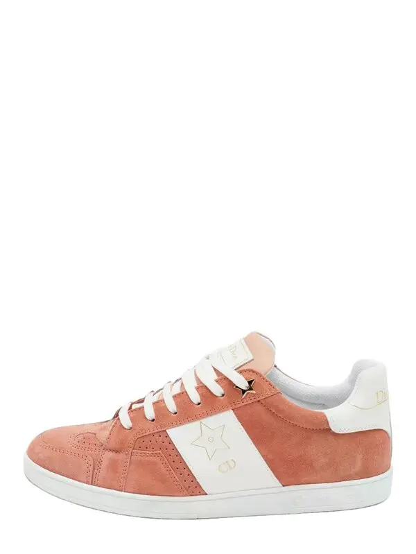 Dior Leather Panel Star Motif Perforated Lace-up Low-top Sneakers - Pink