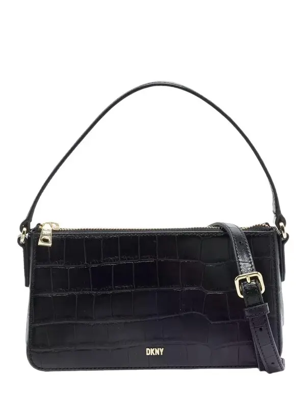 Dkny Croc-embossed Shoulder Bag - Black