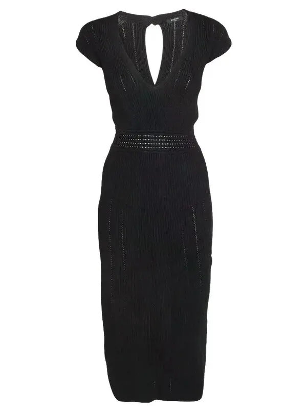 Balmain Openwork Rib-knit Midi Dress - Black