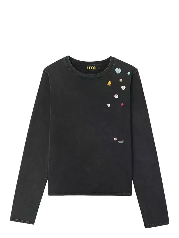MINI CREAM Button-embellished Long Sleeve T-shirt - Black