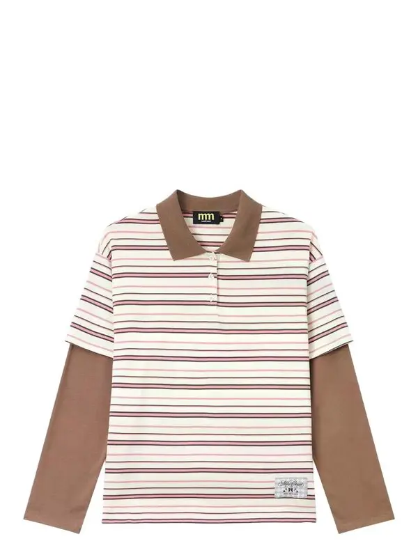 MINI CREAM Striped Layered-effect Polo Shirt - Neutrals