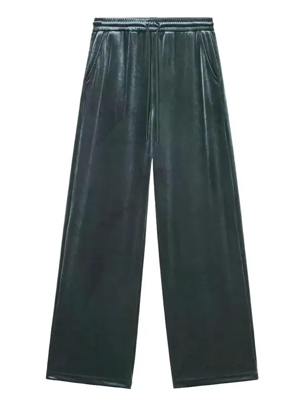 TOUT A COUP Velvet Drawstring Wide Leg Trousers - Green