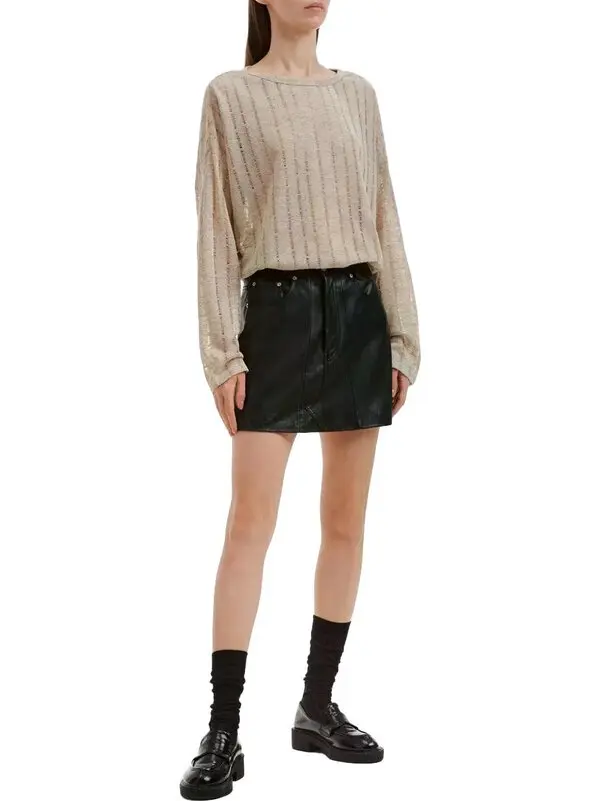 B+AB Distressed Knit Sweater With Drop Shoulder - Neutrals