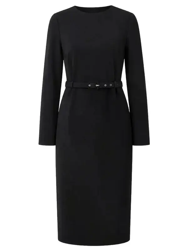 Liviana Conti Belted Long Sleeve Midi Dress - Black