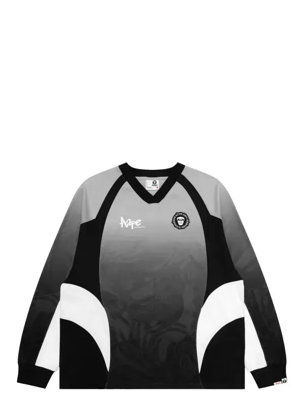 AAPE BY *A BATHING APE Moonface Print V-neck Long Sleeve T-shirt - Black