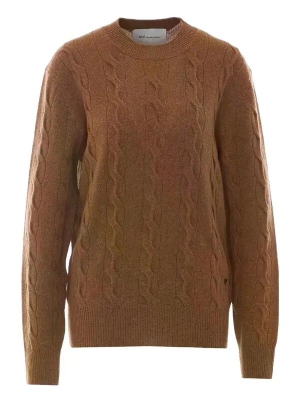 AMI Paris Cable-knit Virgin Wool Sweater - Brown