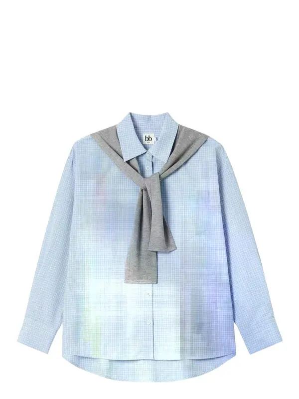 B+AB Check Pattern Button-up Shirt With Layered Sweater Detail - Blue