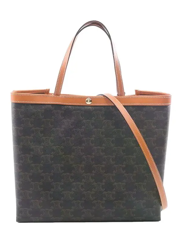 Celine Small Square Triomphe Coated Canvas Cabas Satchel - Brown