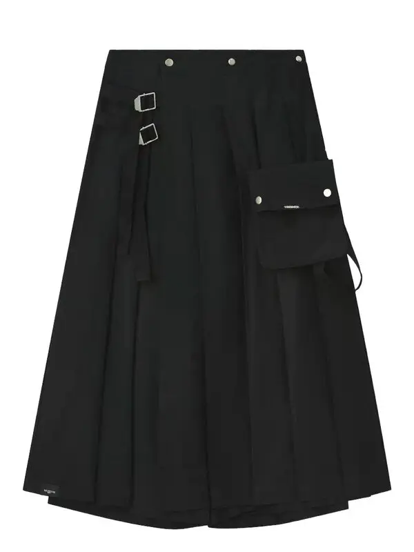 MUSIUM DIV. Pleated Palazzo Pants With Buckle Detail - Black