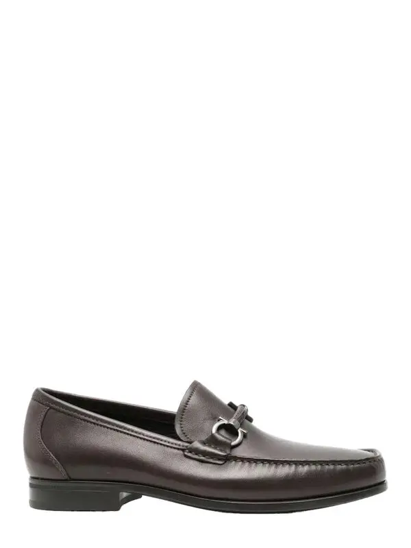 FERRAGAMO Gancini Plaque Leather Loafers - Brown