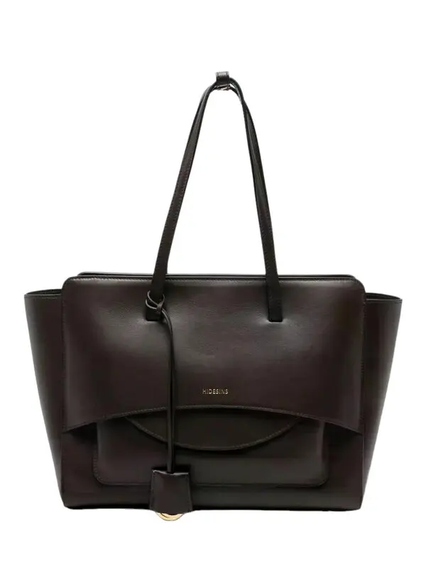 HIDESINS Logo Print Leather Tote Bag - Brown