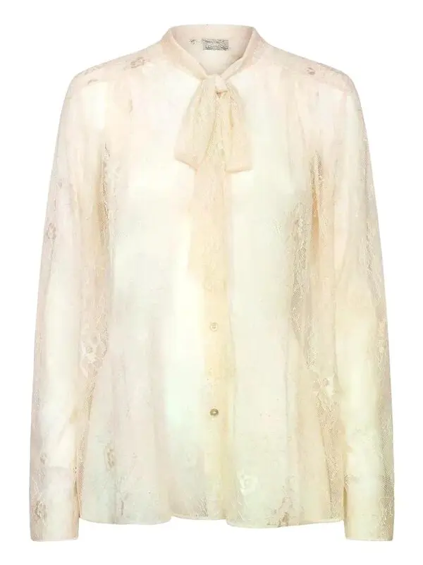 FORTE_FORTE Lace Pussy-bow Shirt - Neutrals