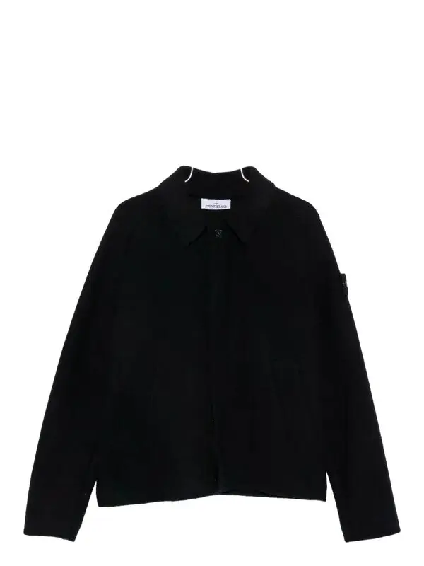 Stone Island Logo Patch Felted Wool Button-up Jacket - Blue