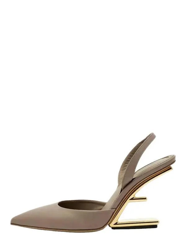 Fendi Beige Leather Pointed Toe Ff Logo Heel Slingback Pumps - Neutrals