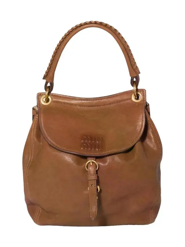 Miu Miu Rendez-vous Nappa Leather Backpack With Braided Handle - Brown