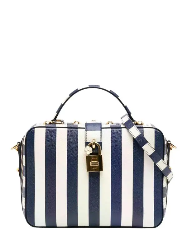 Dolce & Gabbana Leather Striped Box Satchel - Blue