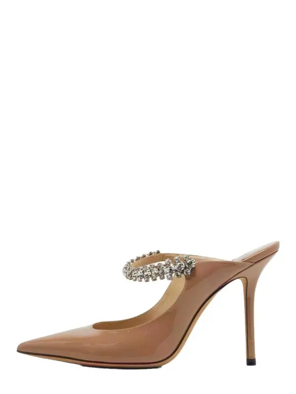 JIMMY CHOO Bing Crystal-embellished Patent Leather Mules - Neutrals
