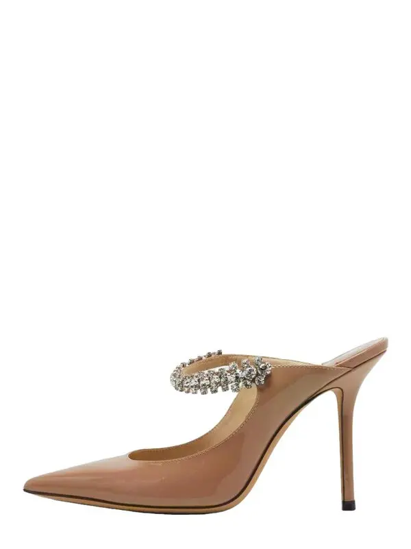 JIMMY CHOO Bing Crystal-embellished Patent Leather Mules - Neutrals