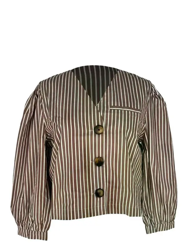 Maria De La Orden Striped Cropped Jacket - Brown