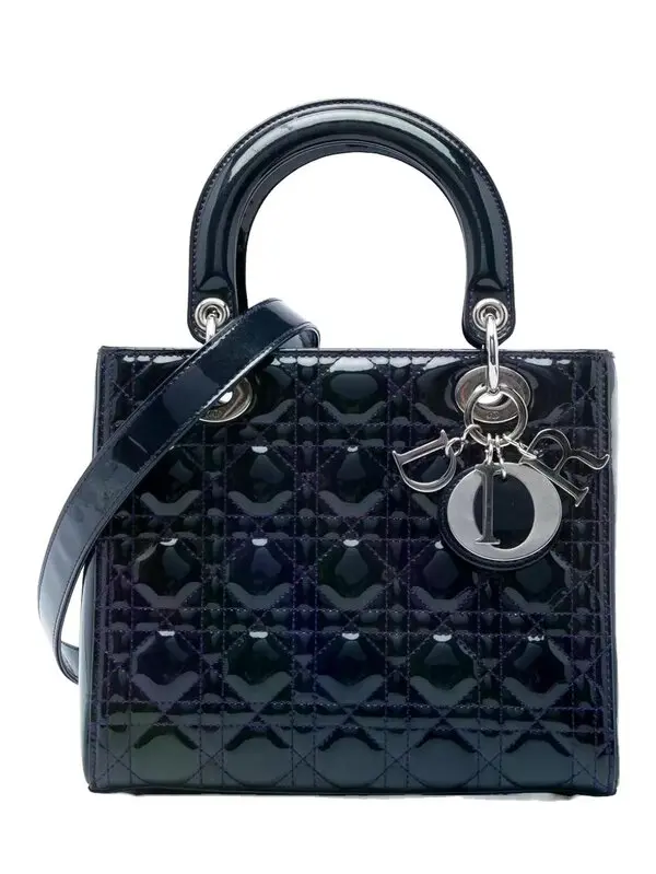 Dior Medium Patent Cannage Lady Satchel - Purple