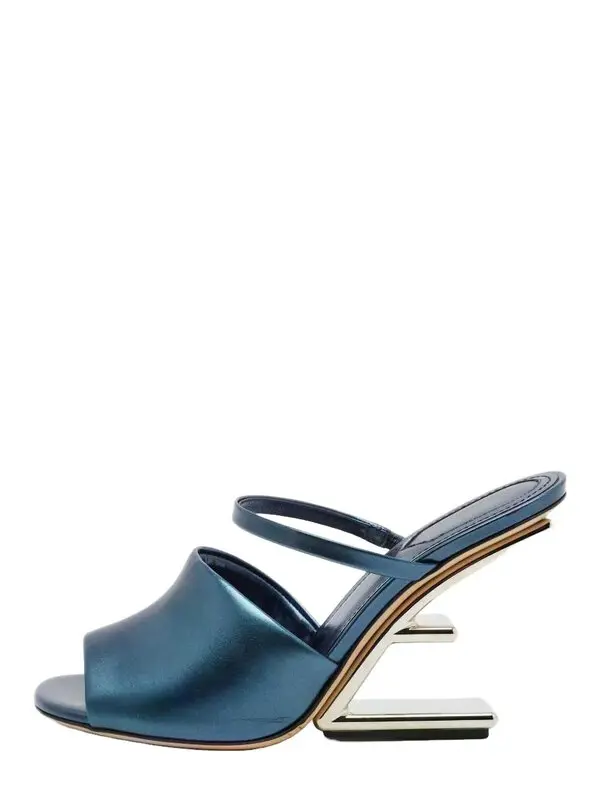 Fendi Metallic Open Toe Sculptural Heel Sandals - Blue