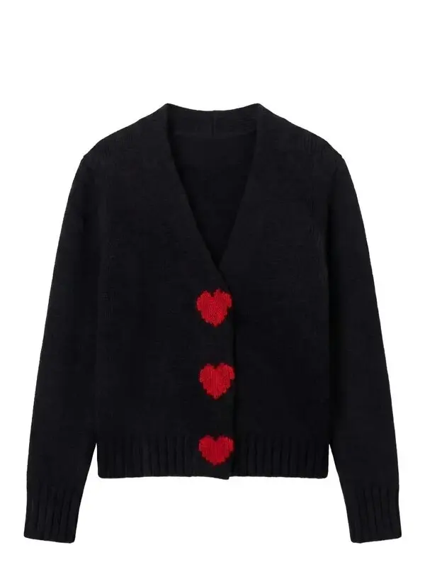 Chinti & Parker Heart Intarsia V-neck Cardigan - Black