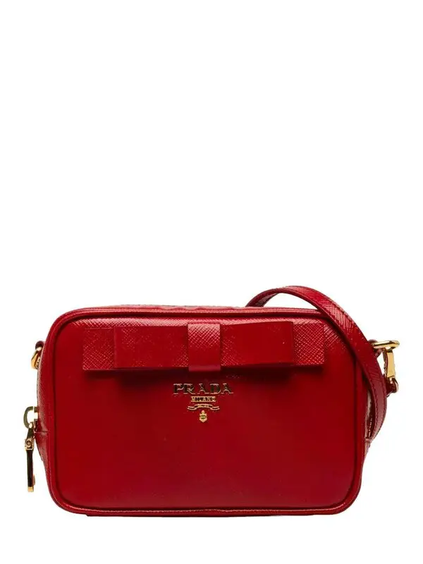 Prada Saffiano Vernice Bow Camera Bag Crossbody - Red