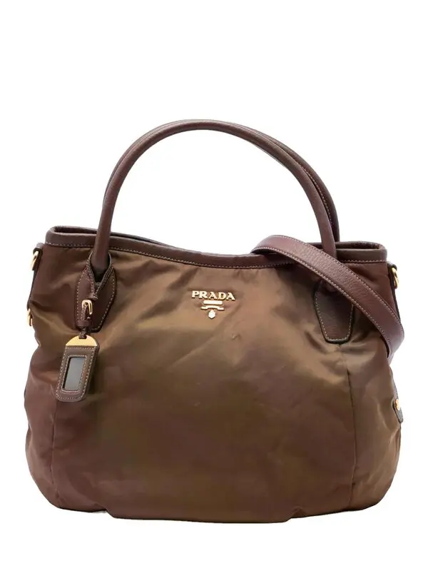 Prada Vitello Daino Trimmed Tessuto Satchel - Brown