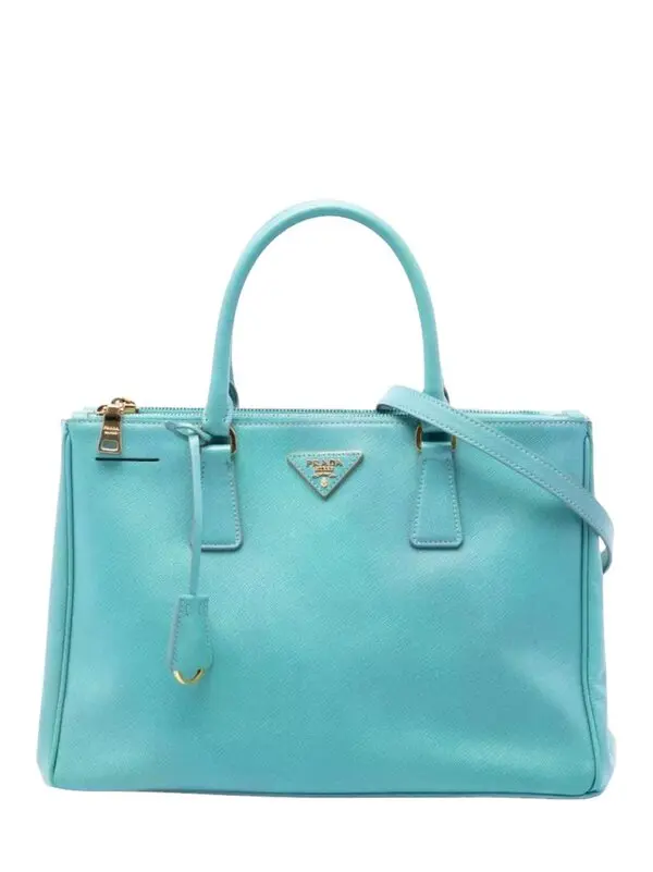 Prada Saffiano Lux Galleria Double Zip Satchel - Blue