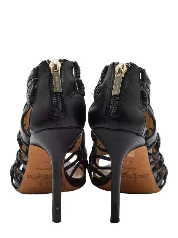 JIMMY CHOO Leather Ruched Cut-out Stiletto Sandals - Black