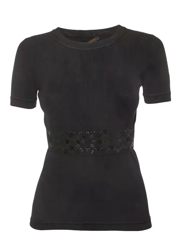 LOUIS VUITTON Embellished Ribbed Knit Crewneck Top - Black