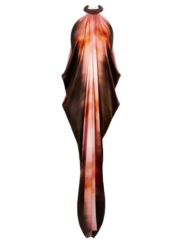 Silvia Tcherassi Abstract Print Halterneck Maxi Dress - Brown