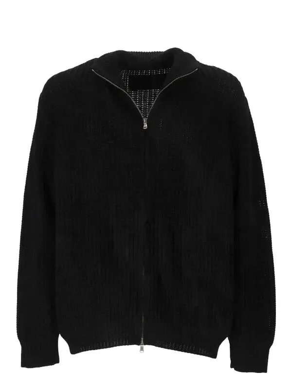 AMISH SUPPLIES Ribbed-knit Zip-up Sweater - Black