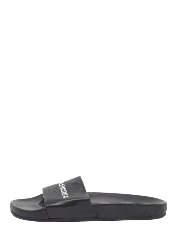 Balenciaga Logo-print Leather Slide Sandals - Black