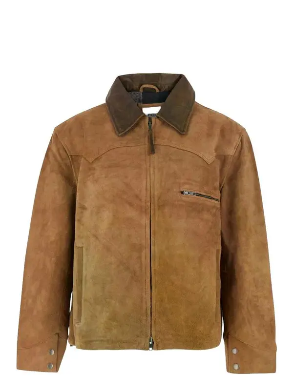 FOUND Western Yoke Zip-up Suede Jacket - Brown